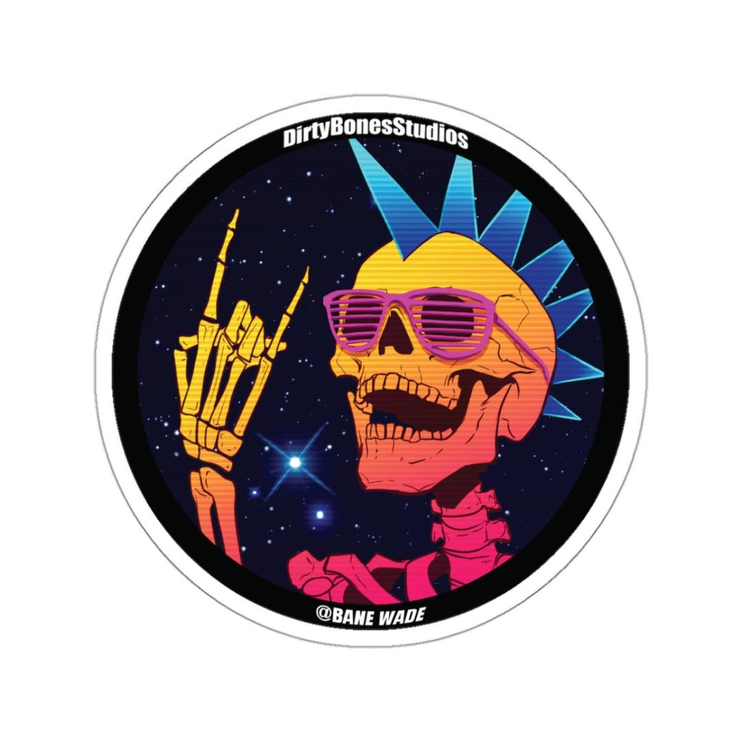 80s Retro Punk Rock Mohawk Skeleton With Galaxy Background Kiss-cut ...
