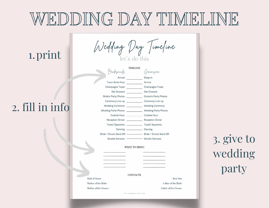 Wedding Day Timeline Template, Printable Wedding Day Timeline, Wedding ...