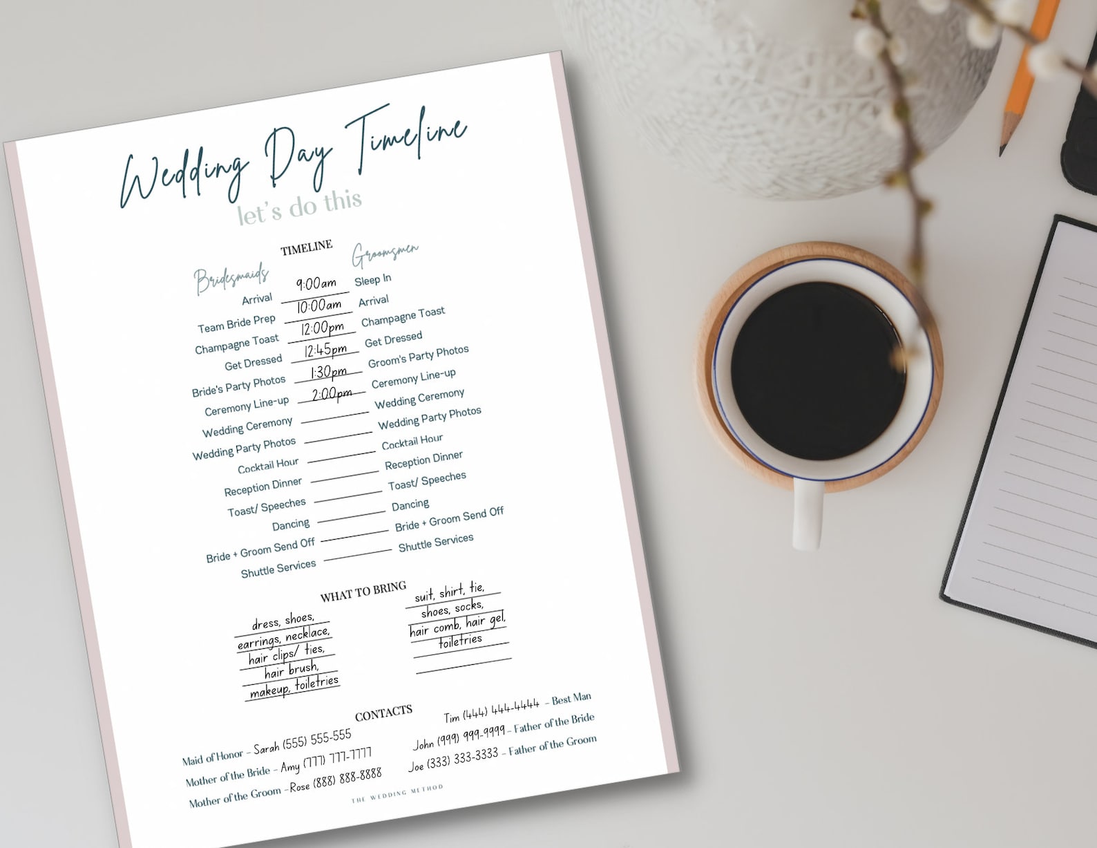 Wedding Day Timeline Template, Printable Wedding Day Timeline, Wedding ...