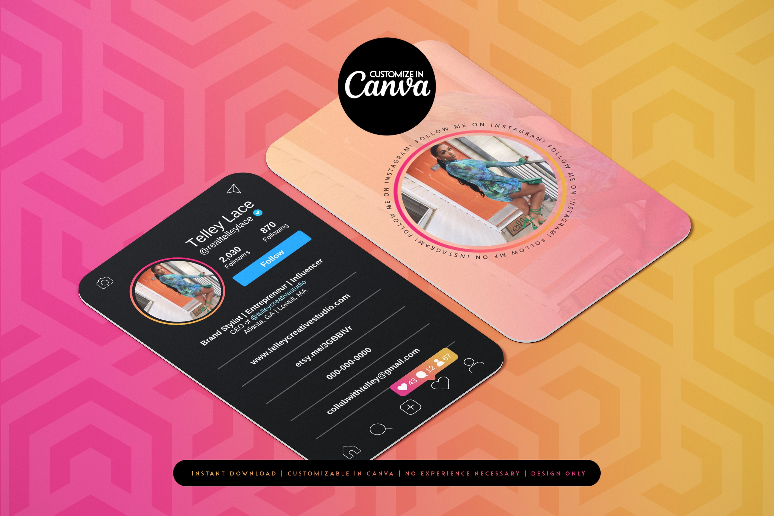 Instagram Business Card Template Influencer Cards Edit in - Etsy