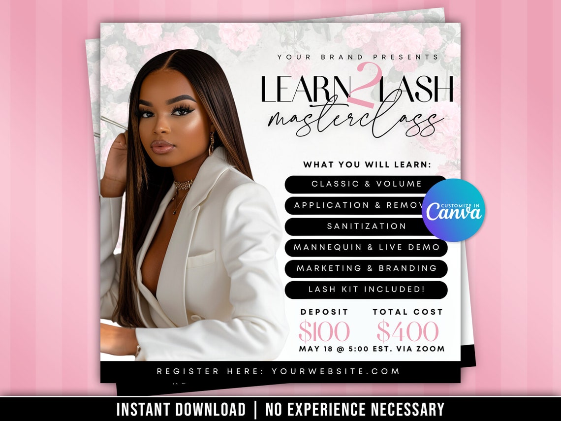 Lash Masterclass Flyer, Lash Course Template, Lash Class Flyer ...