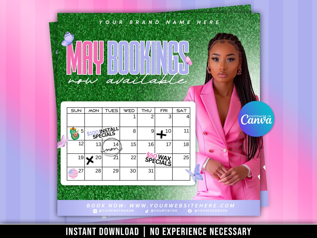 May Bookings Flyer, May Appointments Flyer, Appointments Available ...