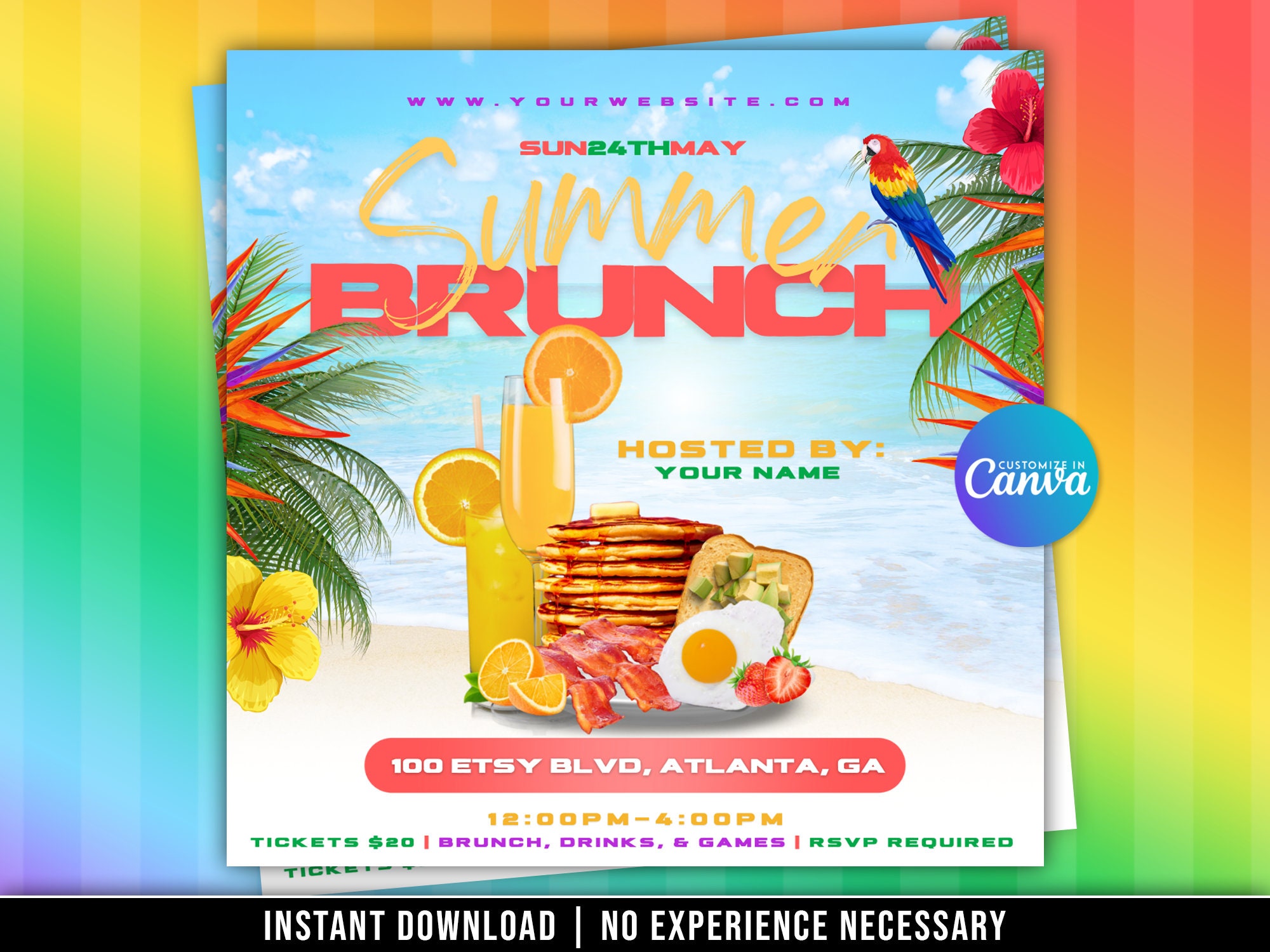 Brunch Flyer, Brunch Event Flyer, Summer Brunch Flyer, Brunch ...