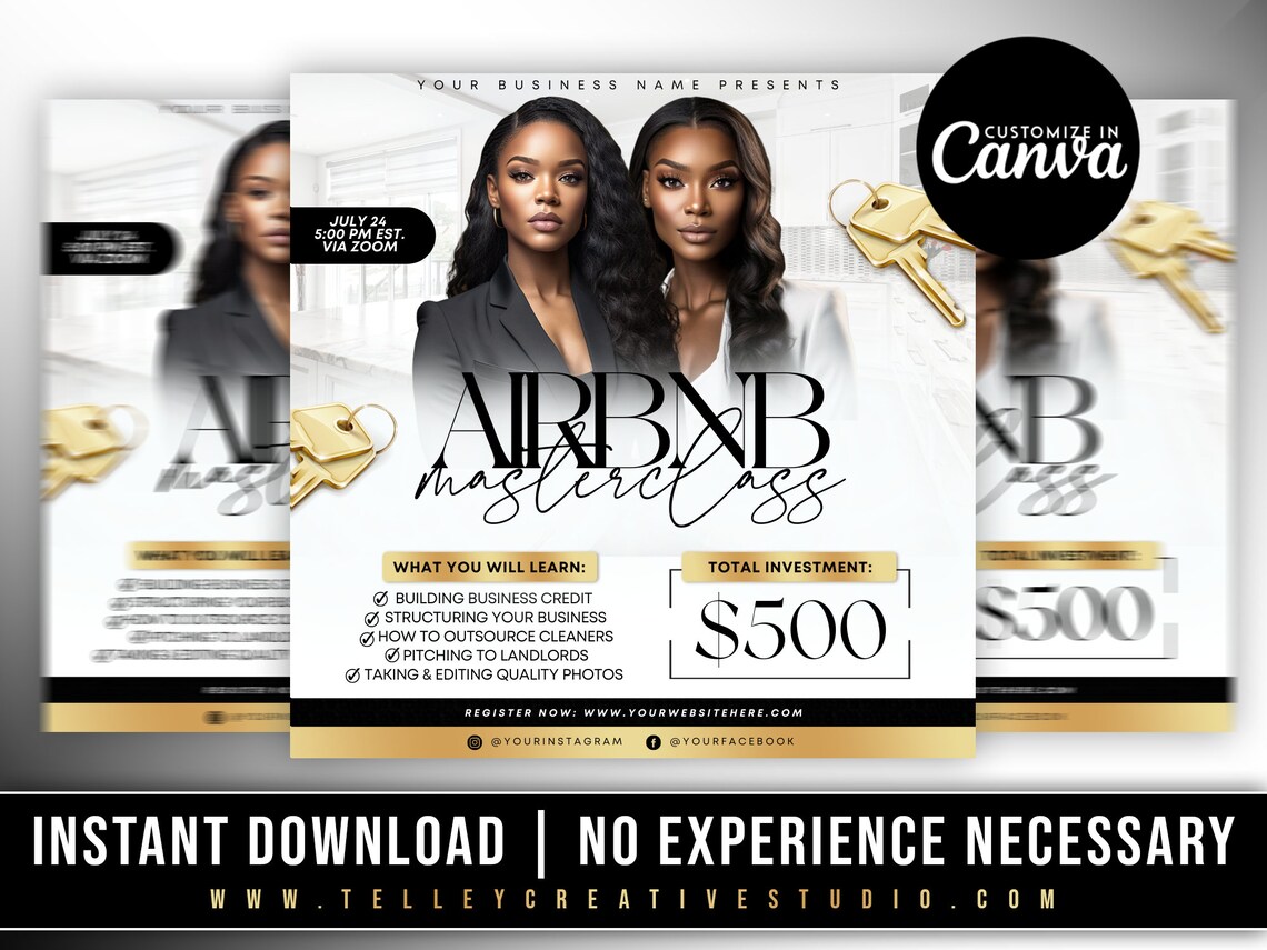 Airbnb Masterclass DIY Flyer Gold White and Black Airbnb - Etsy