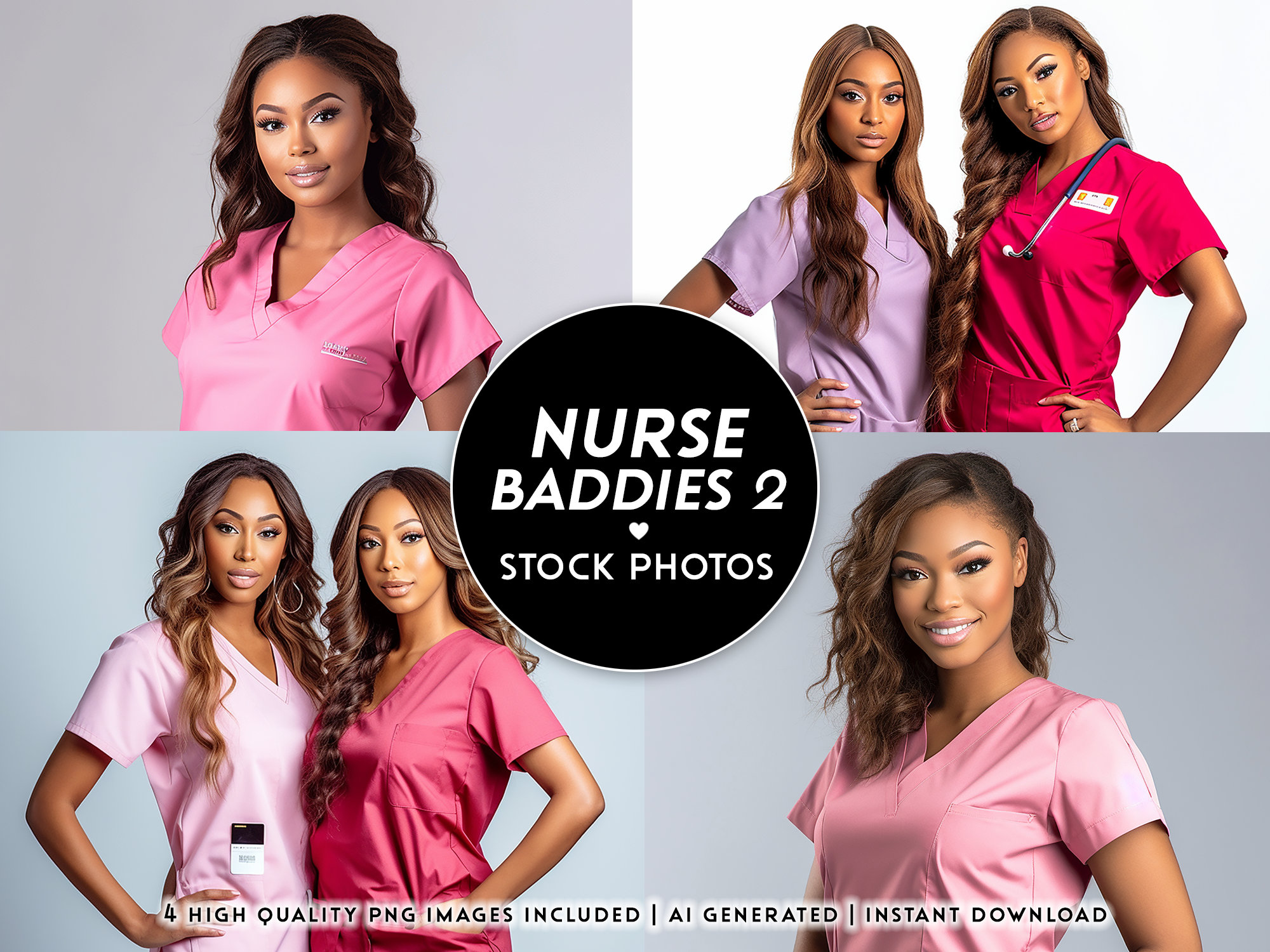 Nurse Baddies 2 Stock Photo Bundle, 4 Model Stock Photos, AI Generated Stock Photos, Instant ...