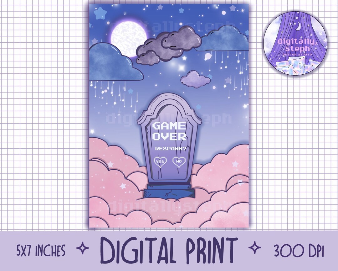 Game Over Gravestone Video Game Digital Print, Pastel Goth Gravestone ...