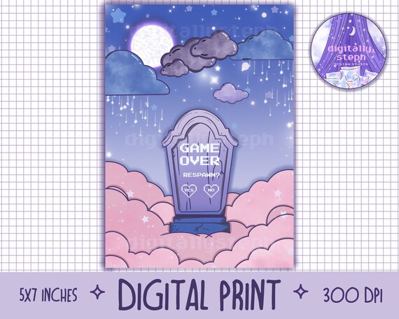 Game Over Gravestone Video Game Digital Print Pastel Goth - Etsy