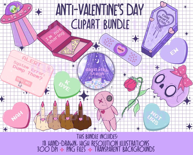Anti Valentines Day Clipart Set, Printable Digital Download, PNG for ...