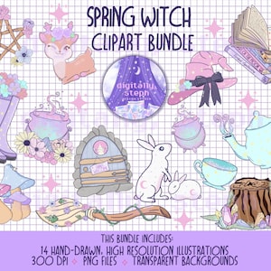 Spring Witch Clipart Bundle, Spring Clipart, Easter Clipart, Pastel ...