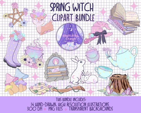 Spring Witch Clipart Bundle Spring Clipart Easter Clipart - Etsy