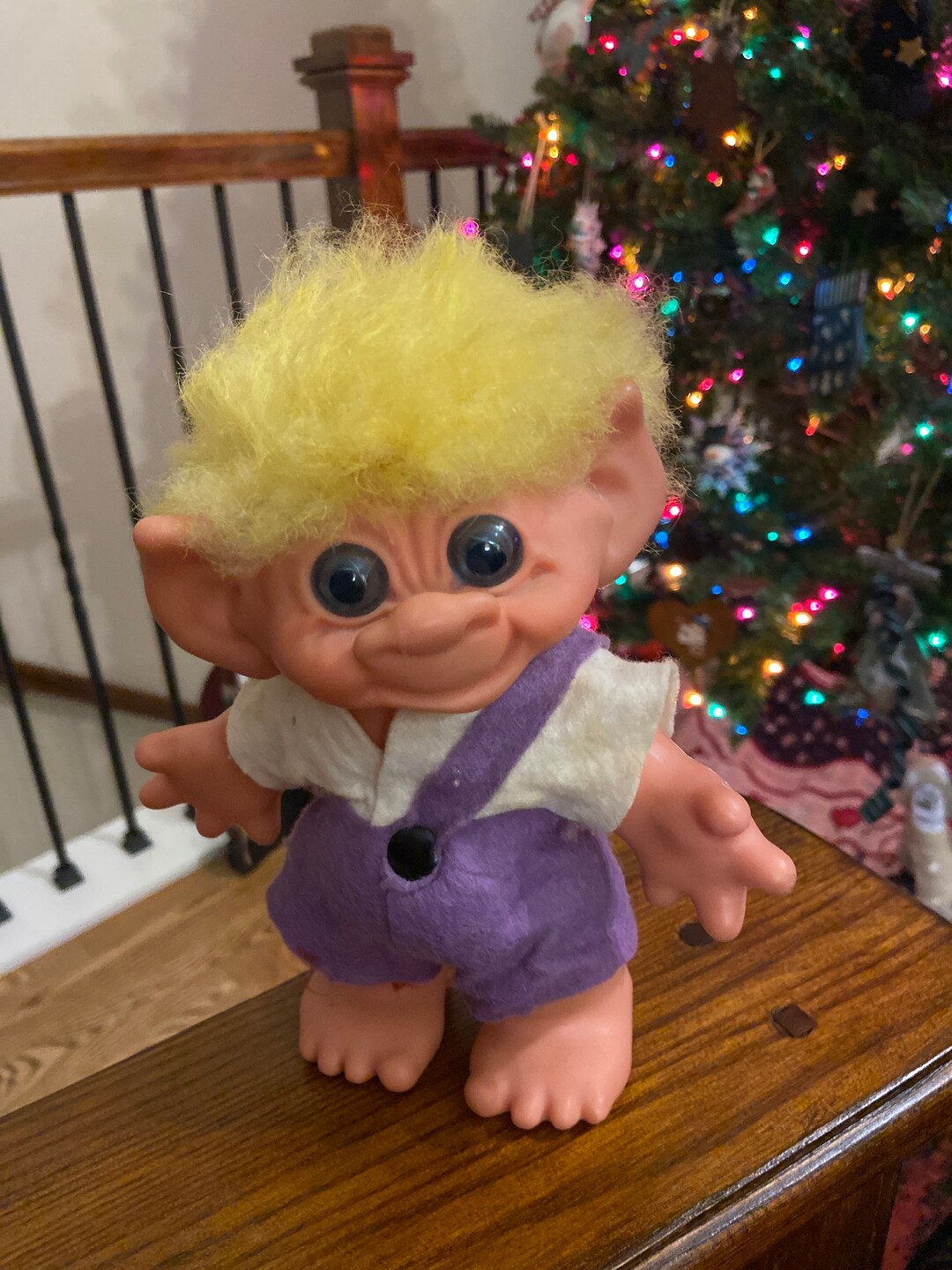 Vintage 1960s DAM 6.5'' Troll Doll COIN BANK Yellow Mohair Troll Purple ...