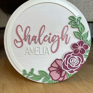 Digital Floral Theme Baby Nursery Name Sign | Flower Roses Name Sign ...