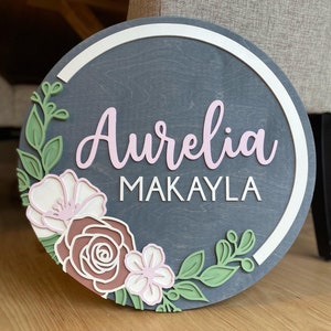 Digital Floral Theme Baby Nursery Name Sign | Flower Roses Name Sign ...