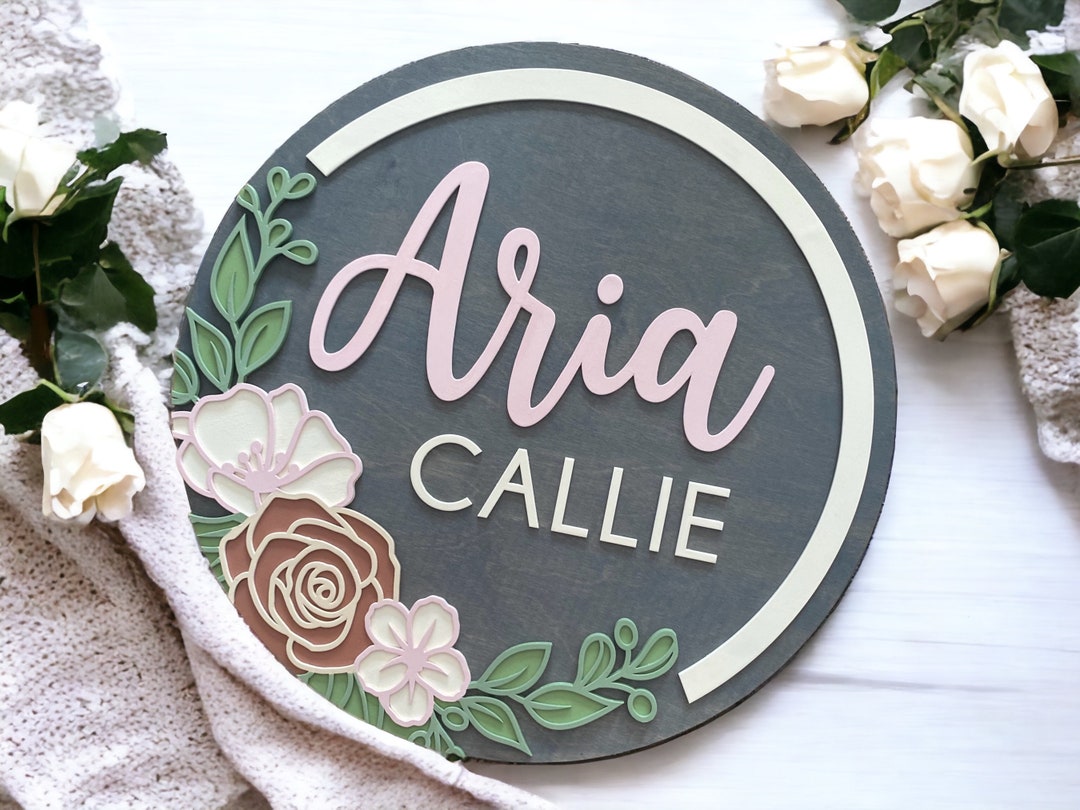 Digital Floral Theme Baby Nursery Name Sign | Flower Roses Name Sign ...
