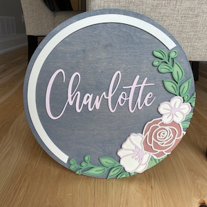 Digital Floral Theme Baby Nursery Name Sign | Flower Roses Name Sign ...
