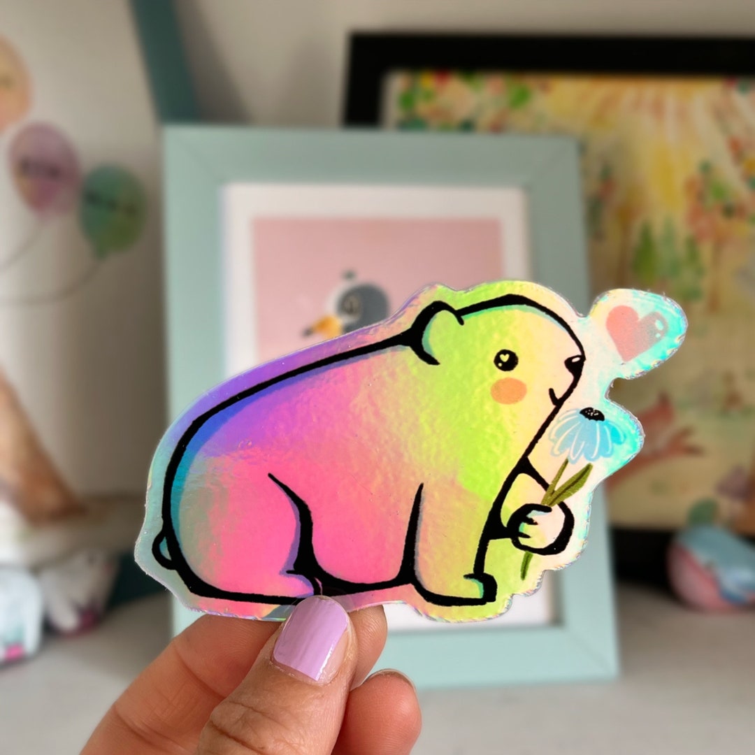 Polar Bear Holographic Sticker | Animal Vinyl Waterbottle Decal | Cute ...
