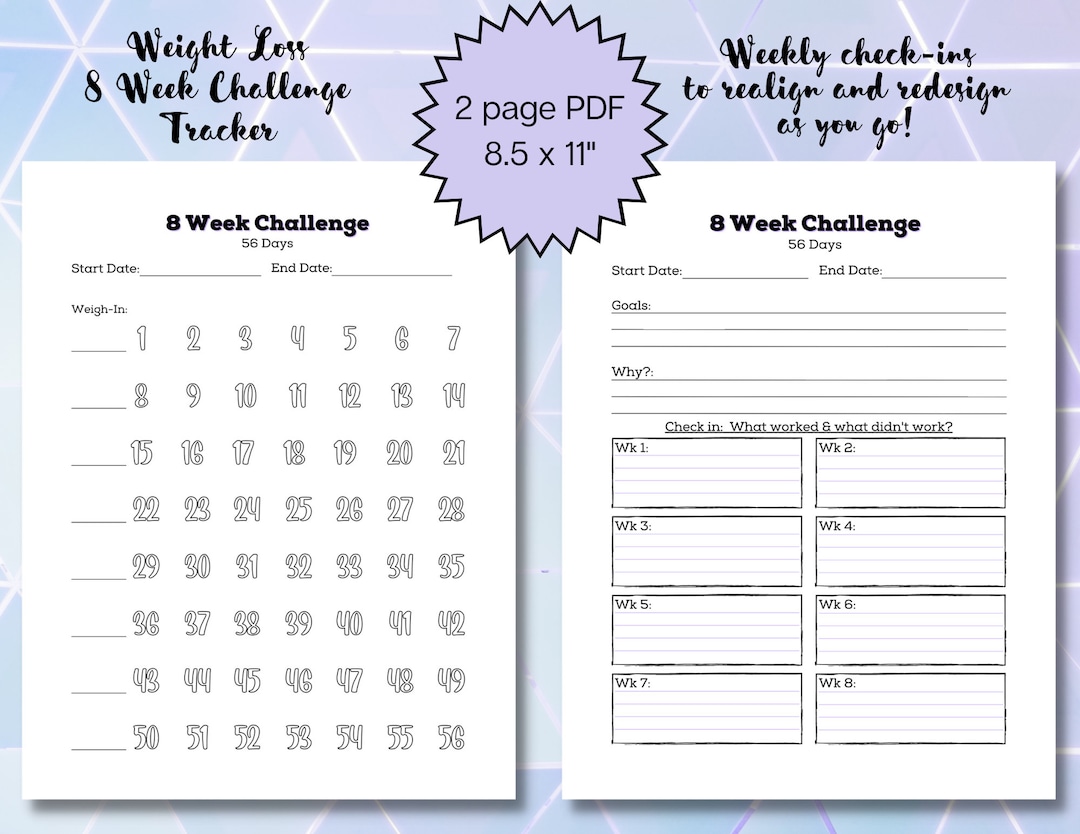Printable Weight Loss Tracker - 8 Week Challenge - Etsy