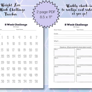 Printable Weight Loss Tracker - 8 Week Challenge - Etsy