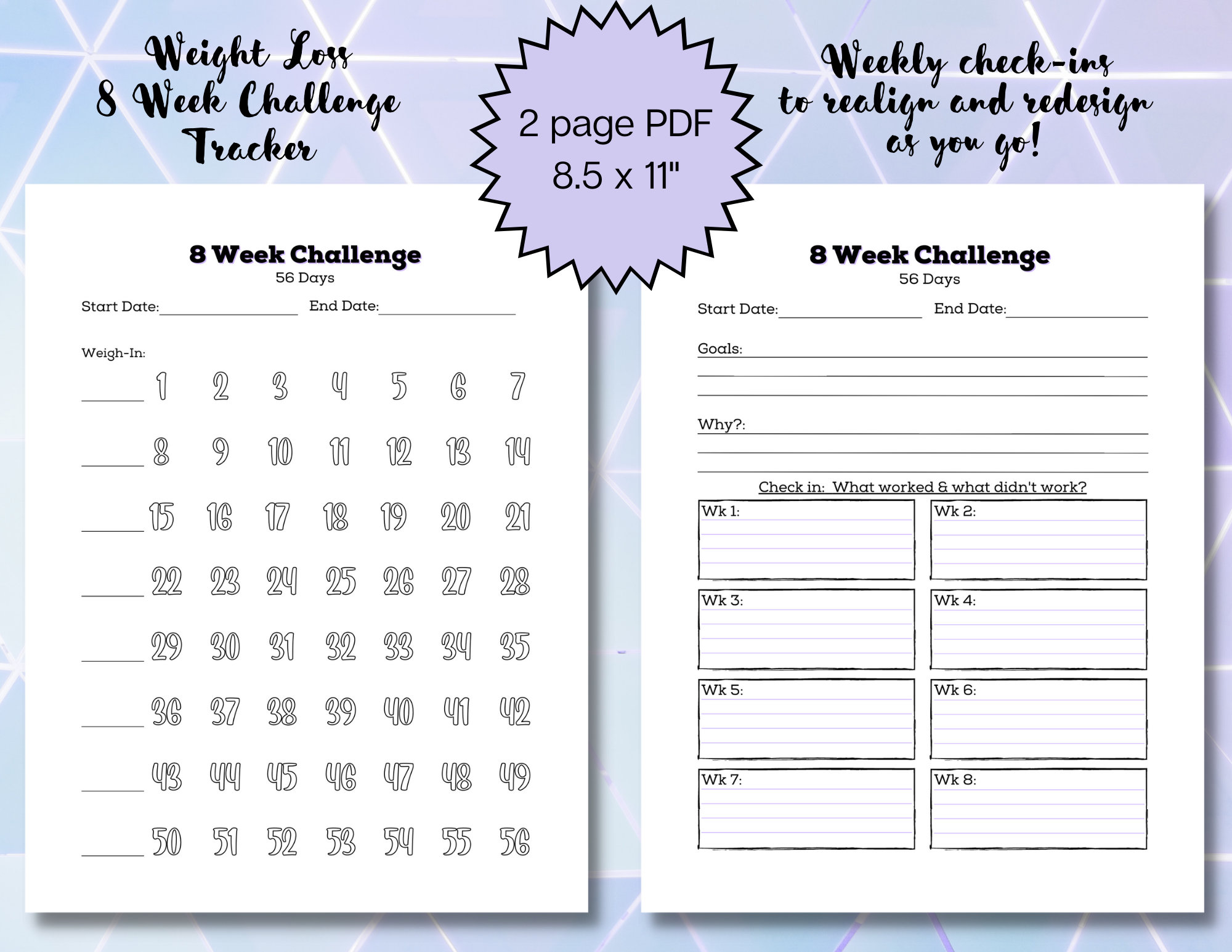Printable Weight Loss Tracker - 8 Week Challenge - Etsy