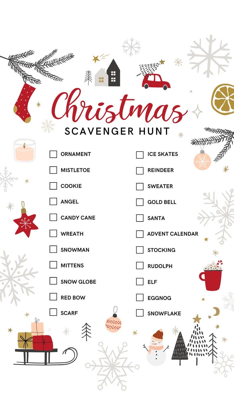 Christmas Scavenger Hunt Printable PDF Kid-friendly Fun Holiday Game ...