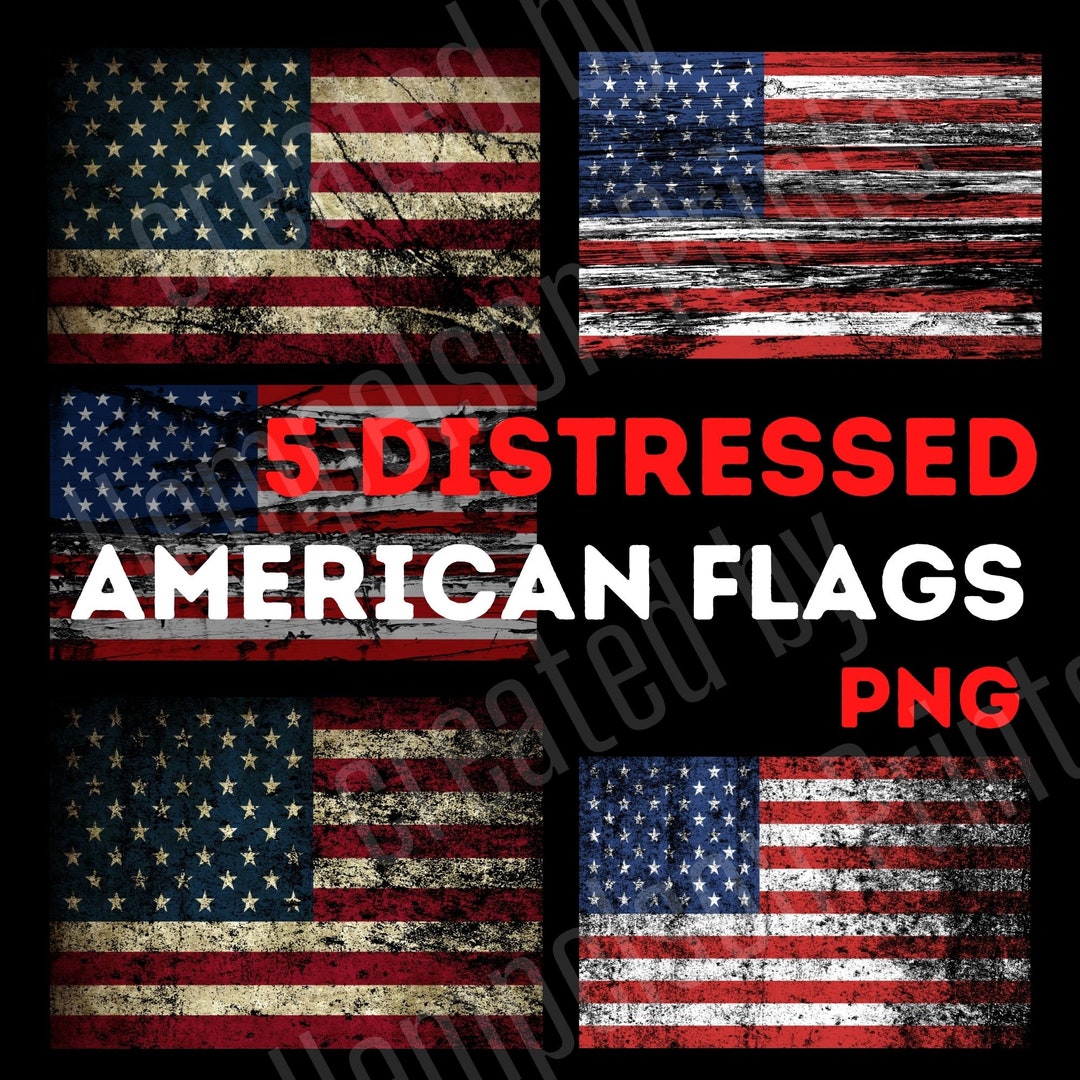 Bundle of 5 American Flags , Distressed Grunge Retro American Flag Png ...