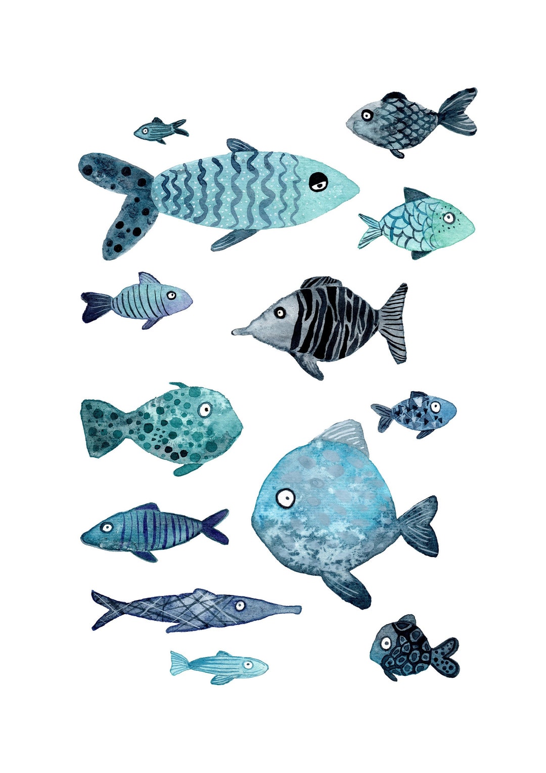 Fishes Illustration Print in A4 Size | Digital Print of Watercolor and ...