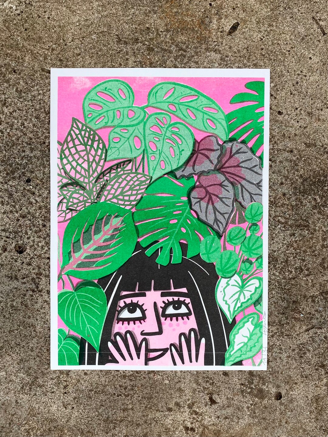 Illustration of a Girl Admiring Her Plants | Sheet Printed in Three ...