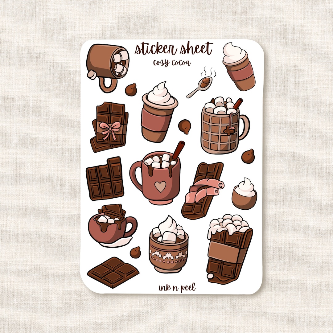 Feuille d'autocollants chocolat - Cacao douillet | Stickers de ...