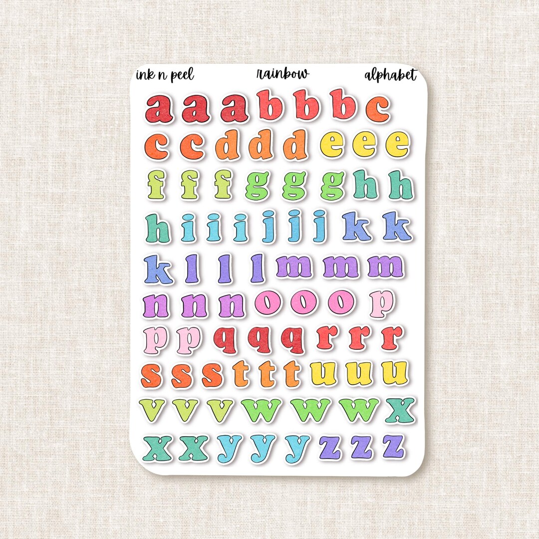 Bright Rainbow Alphabet Sticker Sheet Lowercase Letter Stickers for ...
