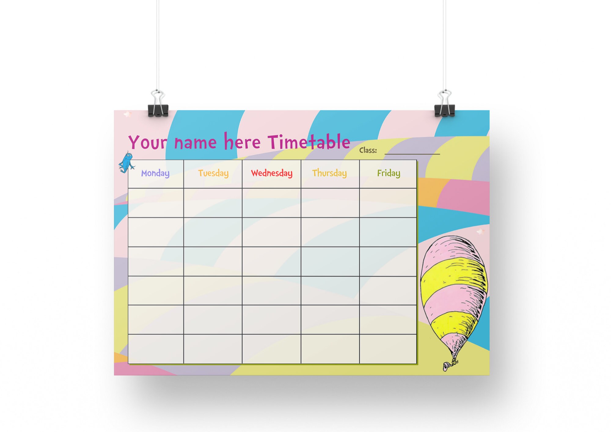 Dr Seuss Inspired Teacher Timetable PRINTABLE - Etsy