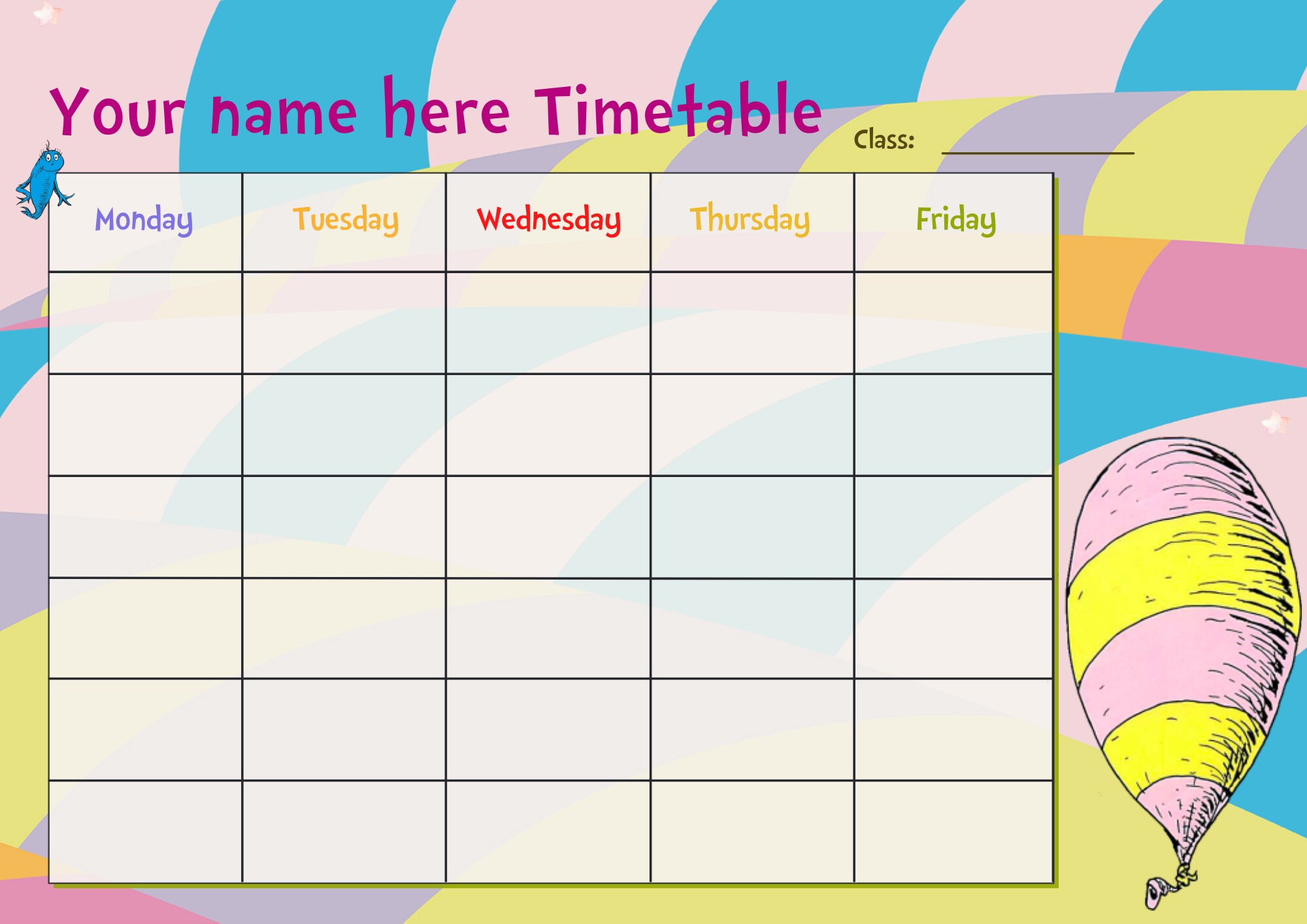 Dr Seuss Inspired Teacher Timetable [PRINTABLE] - Etsy