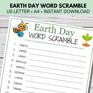 Earth Day Word Scramble, Earth Day Printable Game, Environmental ...