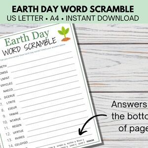 Earth Day Word Scramble, Earth Day Printable Game, Environmental ...