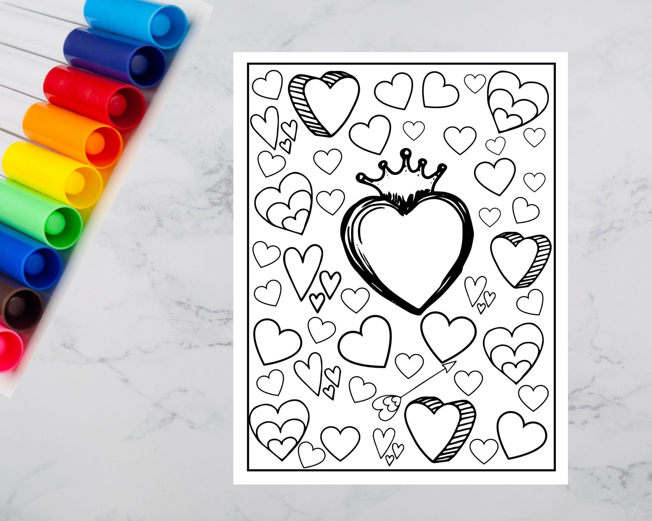 Valentine's Day Heart Coloring Page, Princess Coloring Page, Cute ...