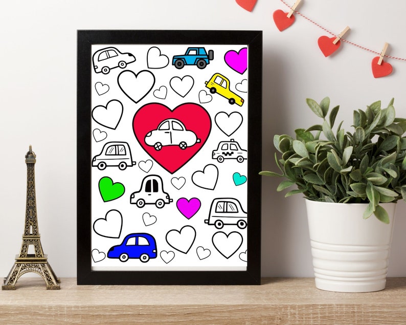 Valentine's Day Heart Coloring Page, Cars Coloring Page, Cute Valentine ...