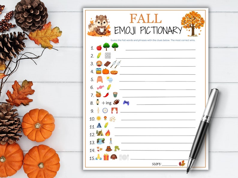 Fall Emoji Pictionary Game, Fall Games Printable, Autumn Emoji ...