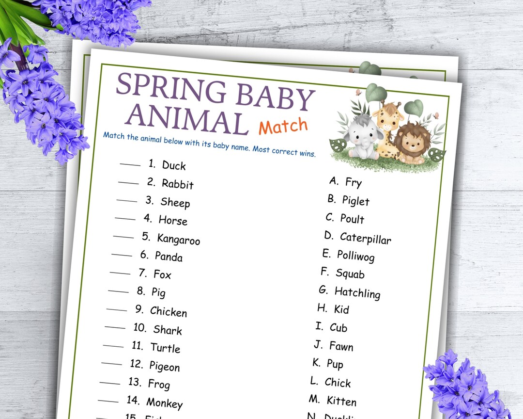 Spring Game Printable, Baby Animal Matching, Baby Animal Name, Spring ...