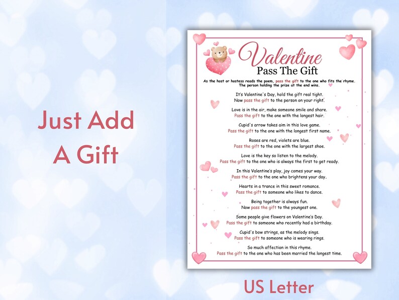 Valentine's Day Game Printable, Valentine Pass the Gift Game, Pass the ...