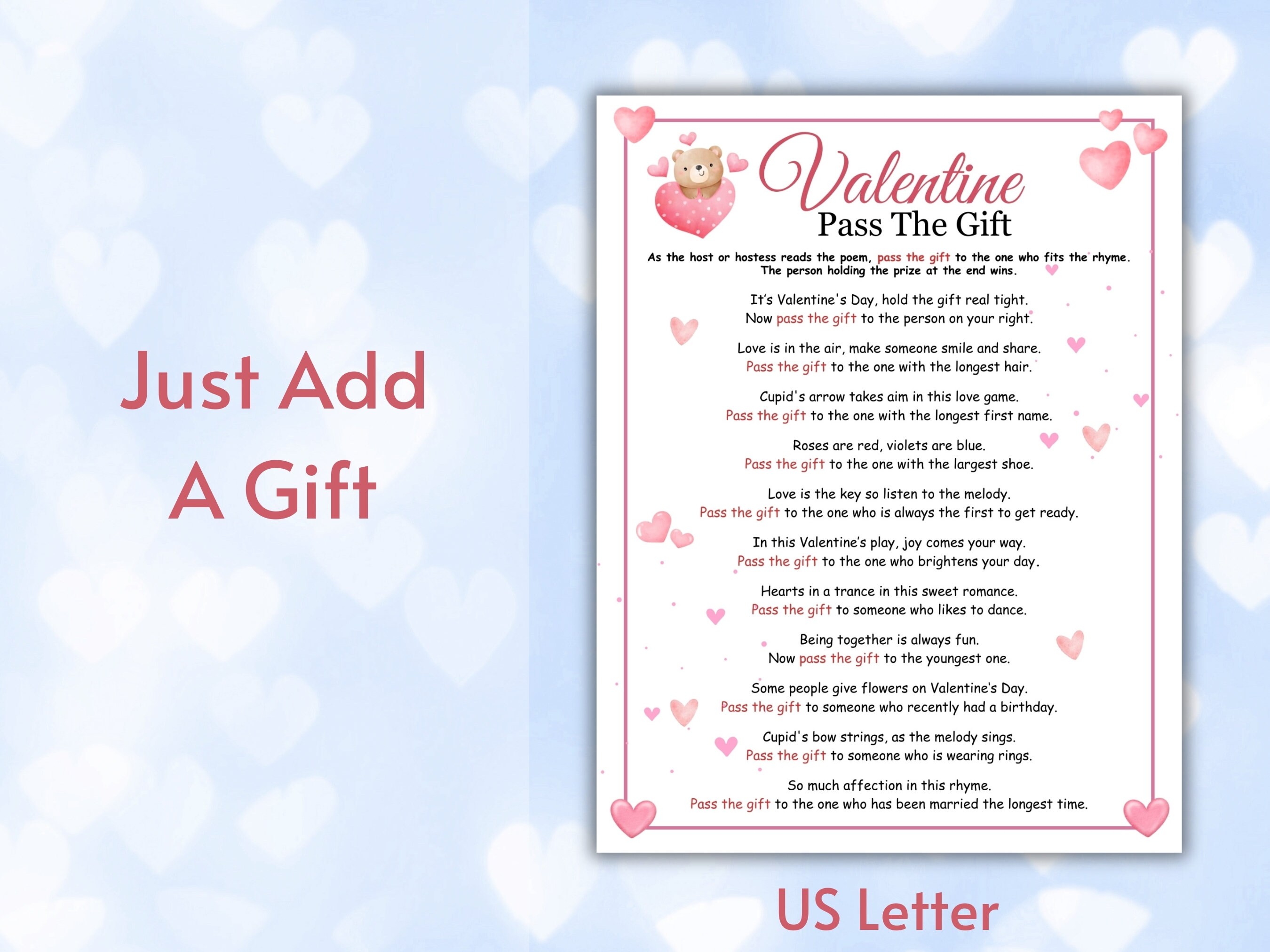 Valentine's Day Game Printable, Valentine Pass the Gift Game, Pass the ...