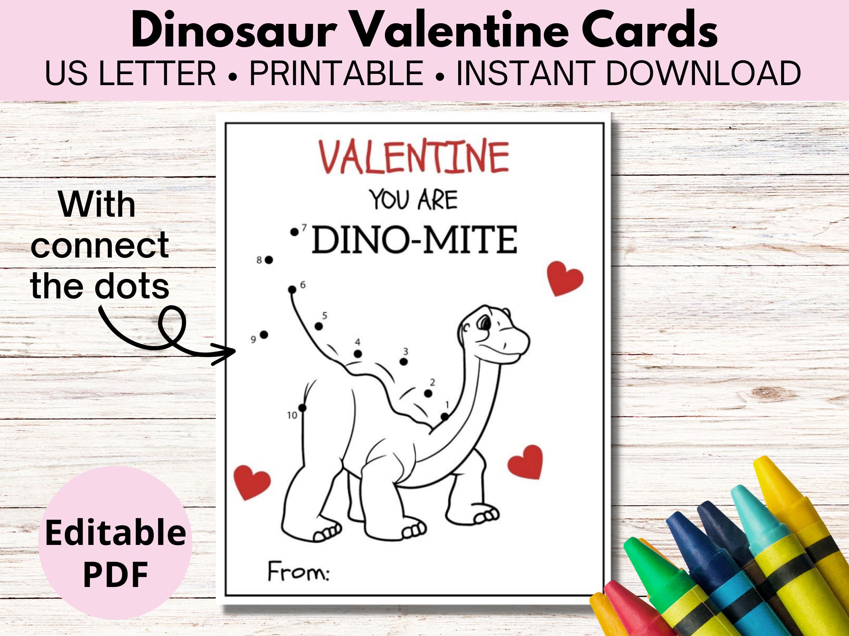 Dinosaur Valentine Cards, Dot to Dot Valentine Printable, Valentine ...