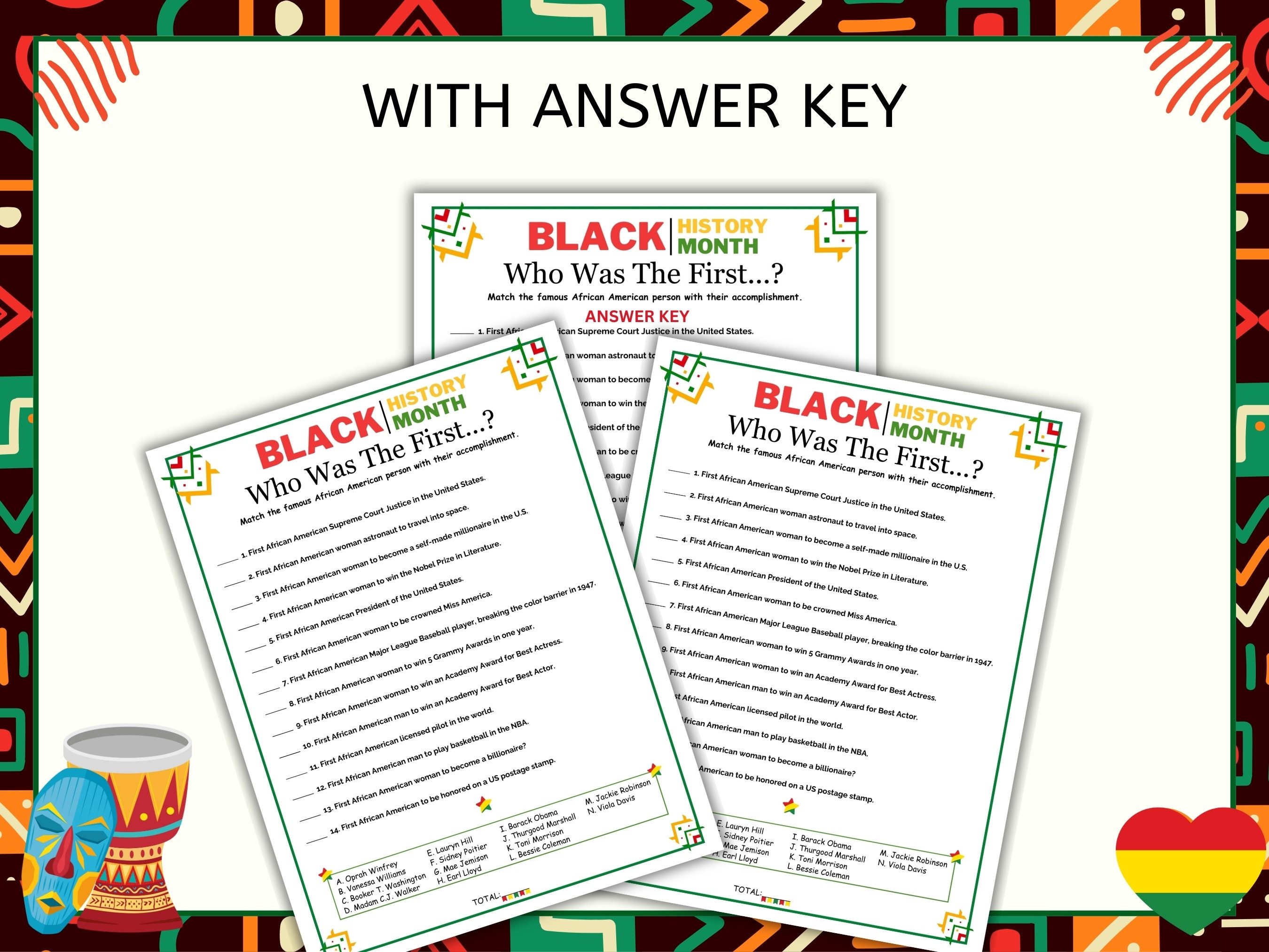 Black History Game, Black History Month Trivia, Famous African American ...