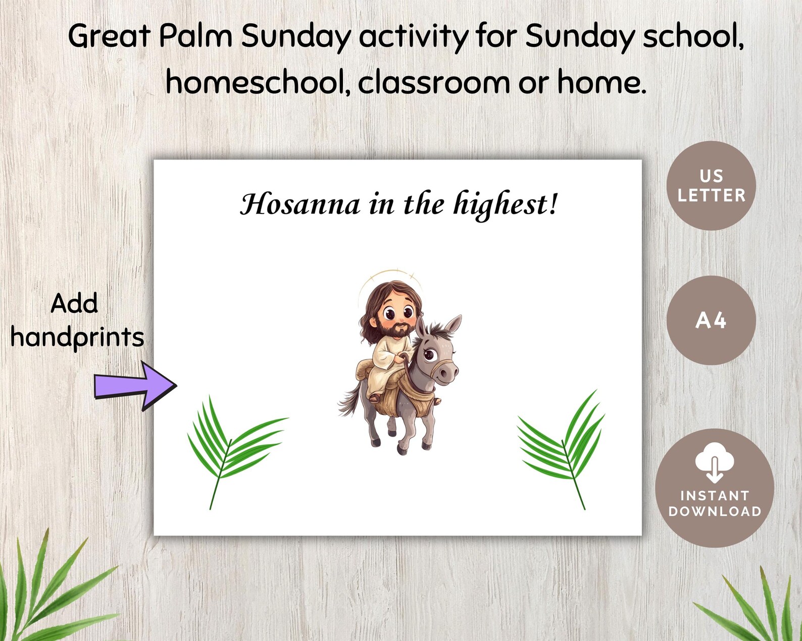 Holy Week Activity, Palm Sunday Handprint Craft, Printable Easter ...