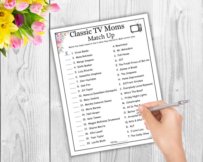 Mother's Day Trivia TV Moms Game, Pop Culture Game, Famous Moms Matching Game, Printable Mothers ...