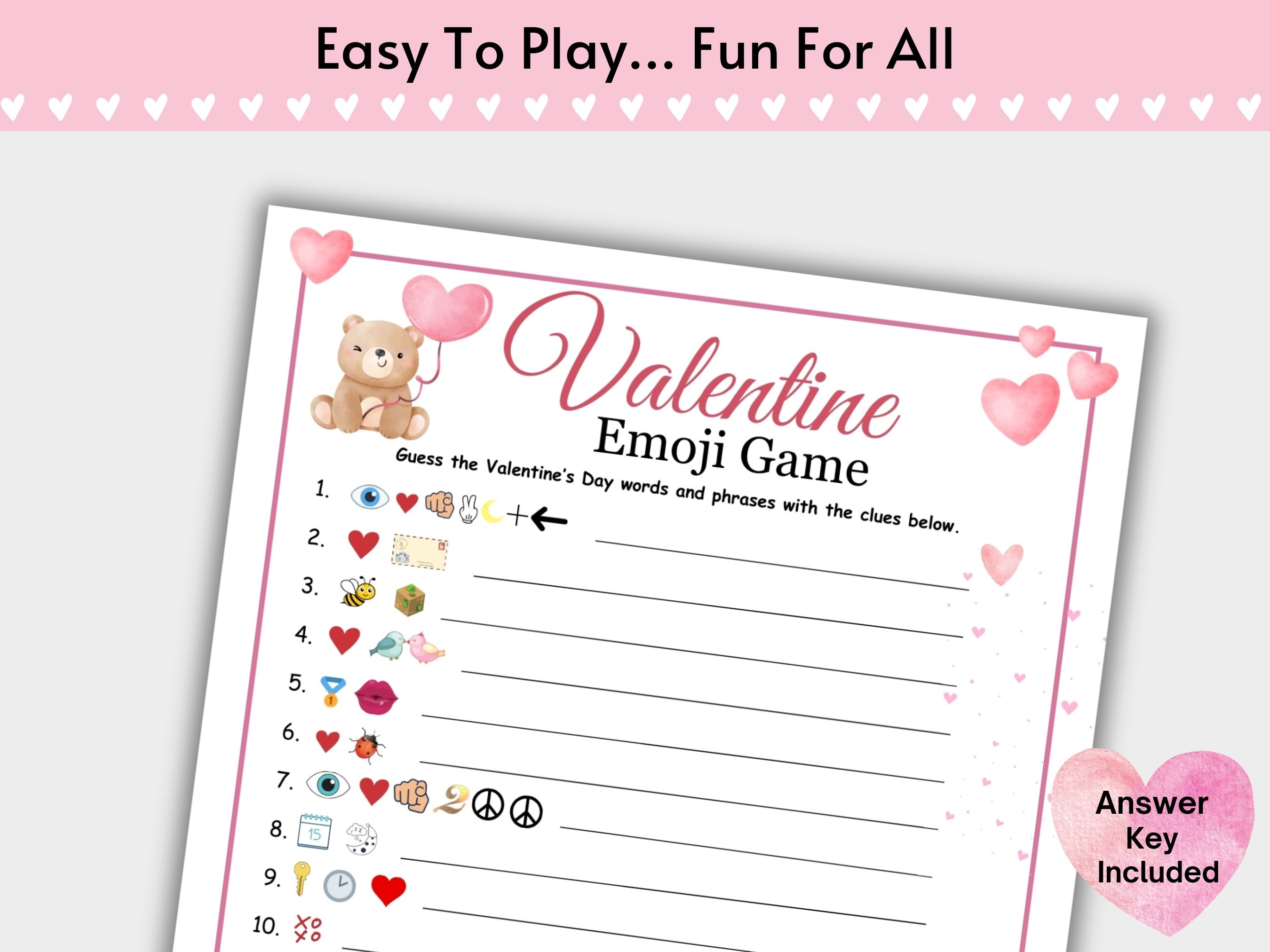Valentine Emoji Pictionary, Valentine's Day Game Printable, Emoji ...