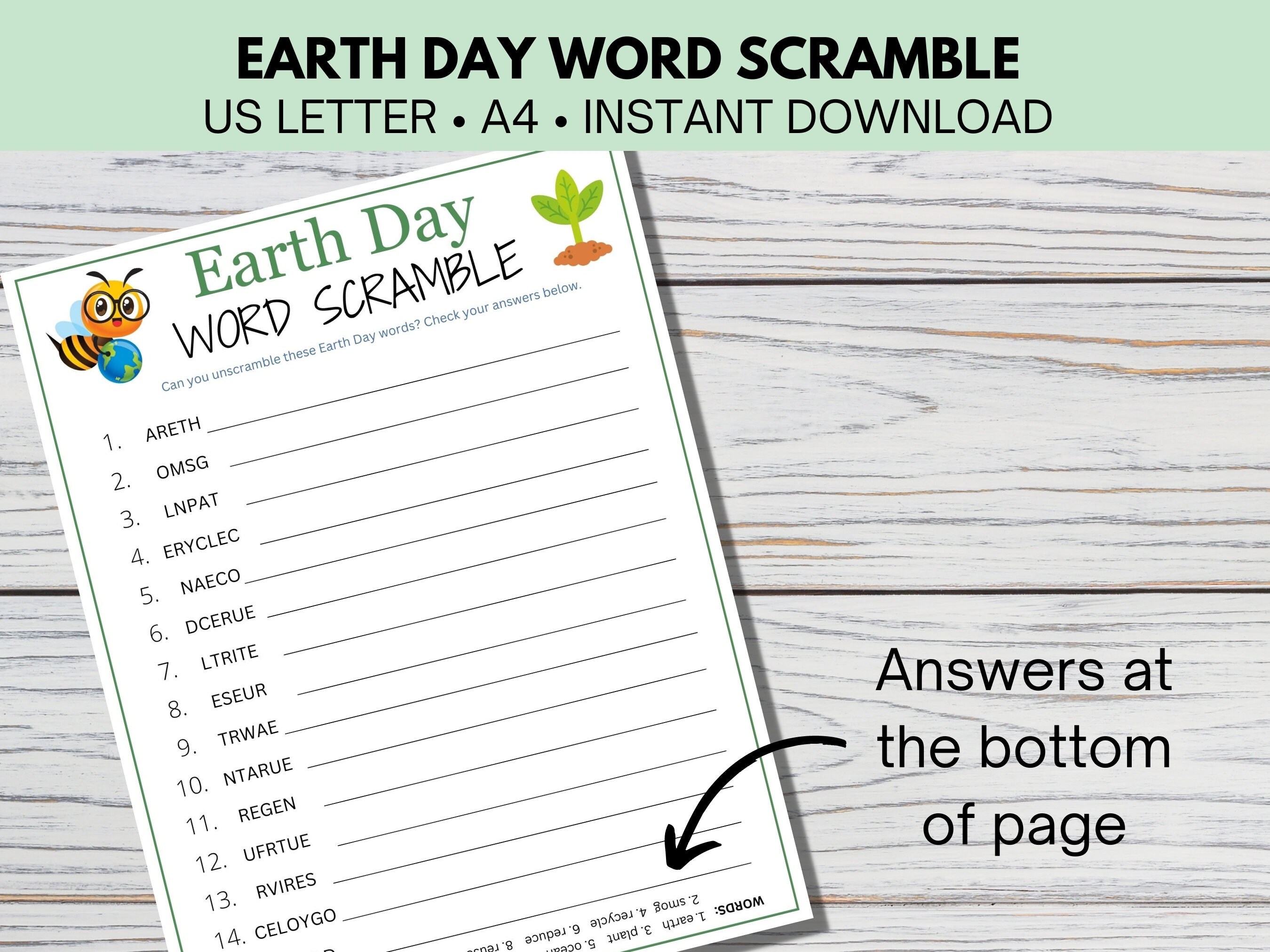 Earth Day Word Scramble, Earth Day Printable Game, Environmental ...