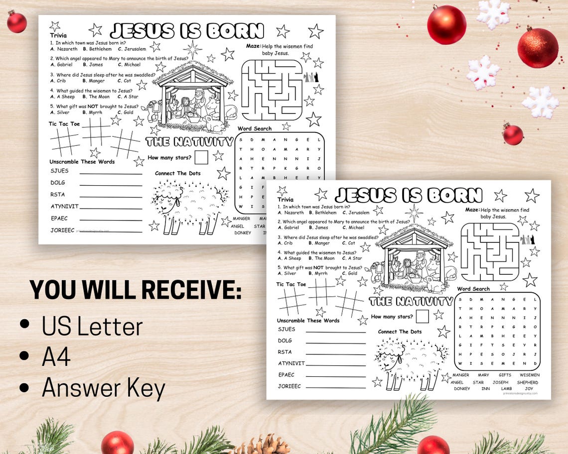 Nativity Activity Placemat Printable, Christian Advent Activity ...