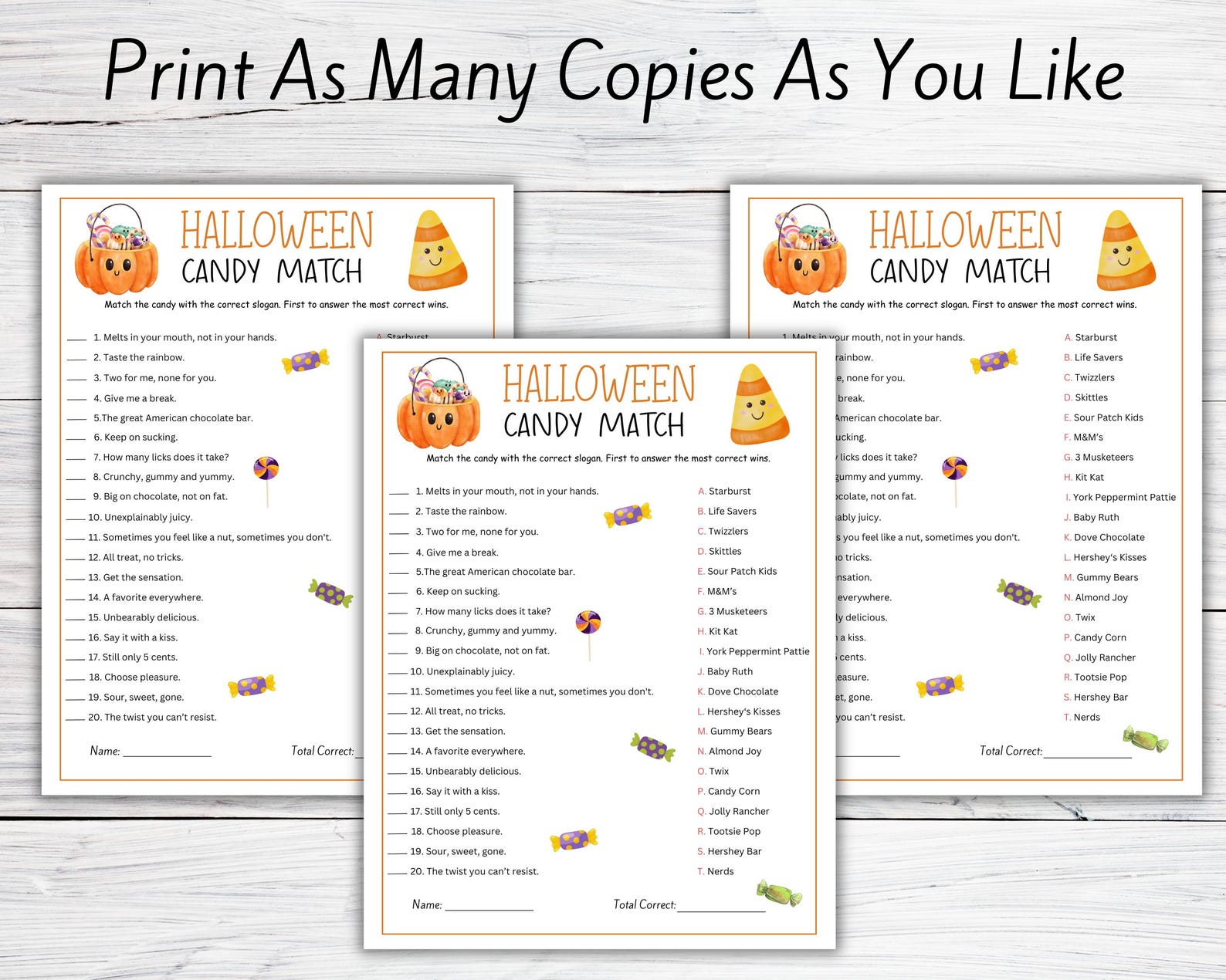 Halloween Candy Match Game, Halloween Trivia, Halloween Party Games ...