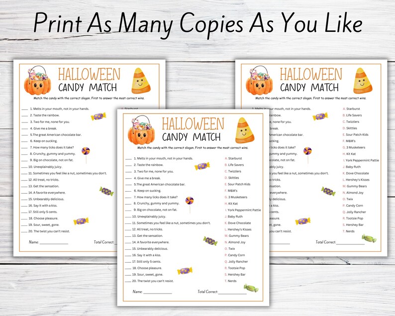 Halloween Candy Match Game, Halloween Trivia, Halloween Party Games ...