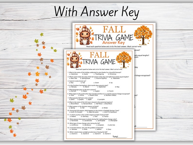Fall Trivia Game, Printable Fall Game, Printable Autumn Game, Family ...
