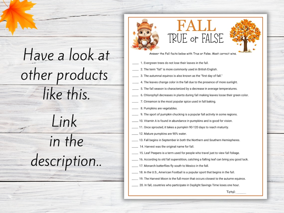 Fall Trivia Game, Printable Fall Game, Printable Autumn Game, Family ...